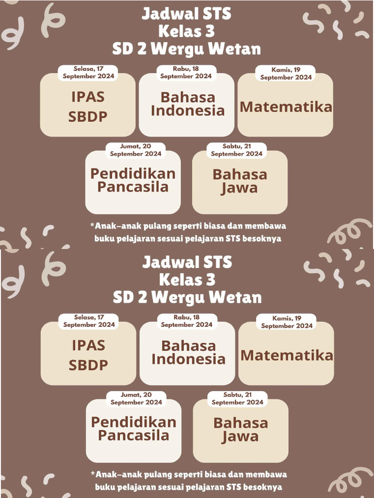 Jadwal STS 1 Kelas 3 2024 | PDF