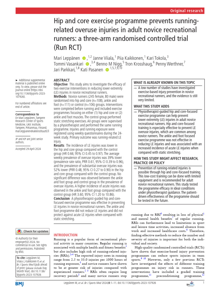 Hip and Core Exercise Programme Prevents Running-Related Overuse ...