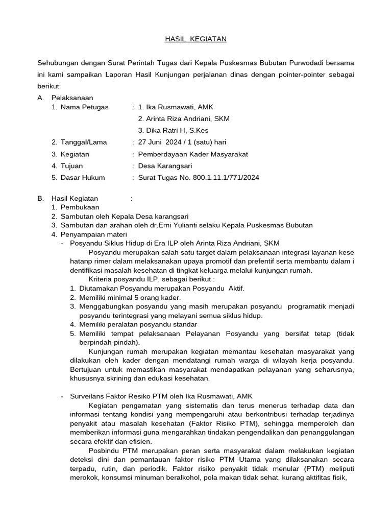 Laporan Hasil Pemberdayaan Kader | PDF