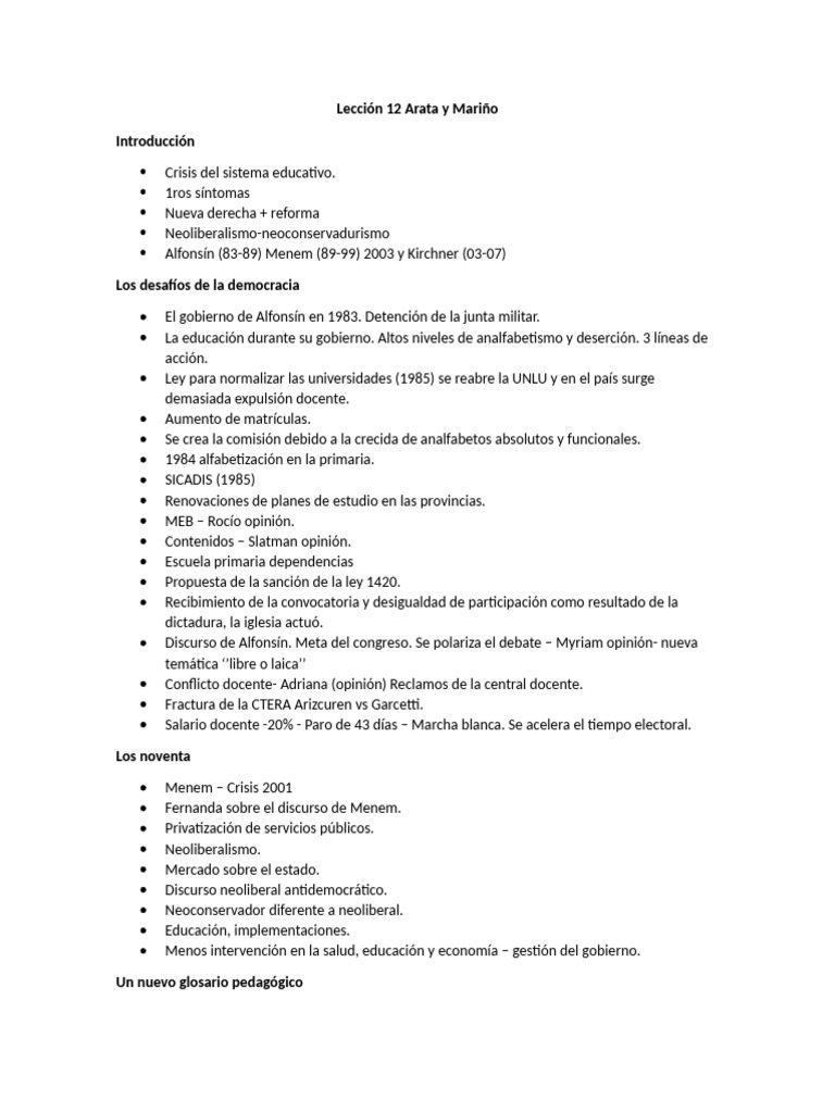 Leccion 12 Arata y Mariño Resumen | PDF | Neoliberalismo