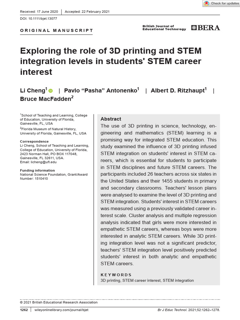 3D Printing's Impact on STEM Career Interest | PDF | Regression ...