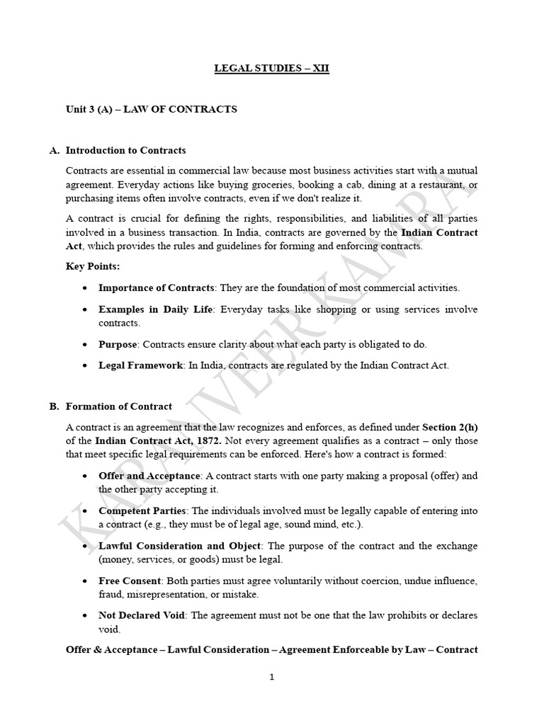 Law of Contracts: Key Concepts | PDF | Offer And Acceptance | Private Law