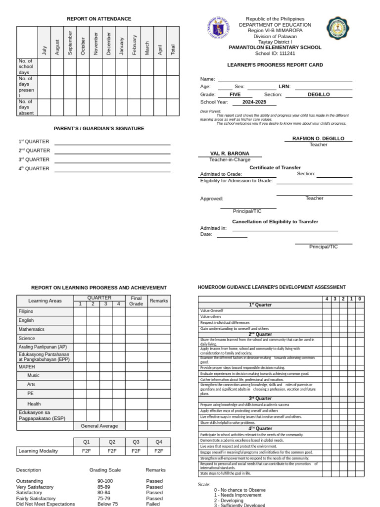 Report Card Grade 4 2024 | PDF | Learning | Cognition