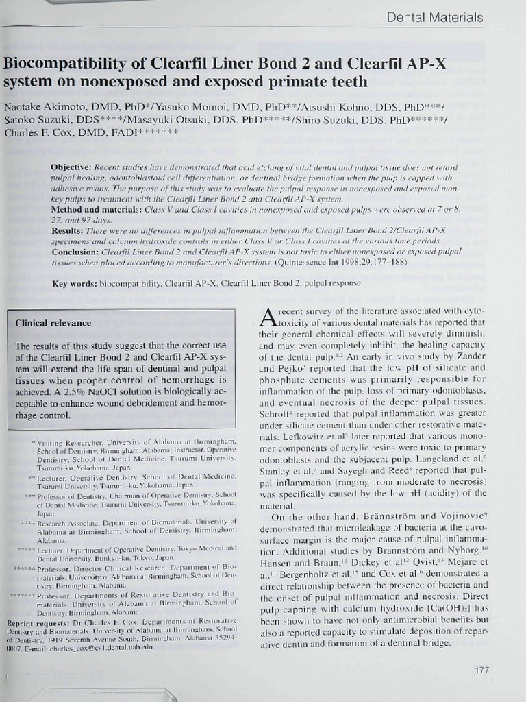 1-15 Akimoto, Cox 1998 | PDF | Dentin | Dentistry Branches