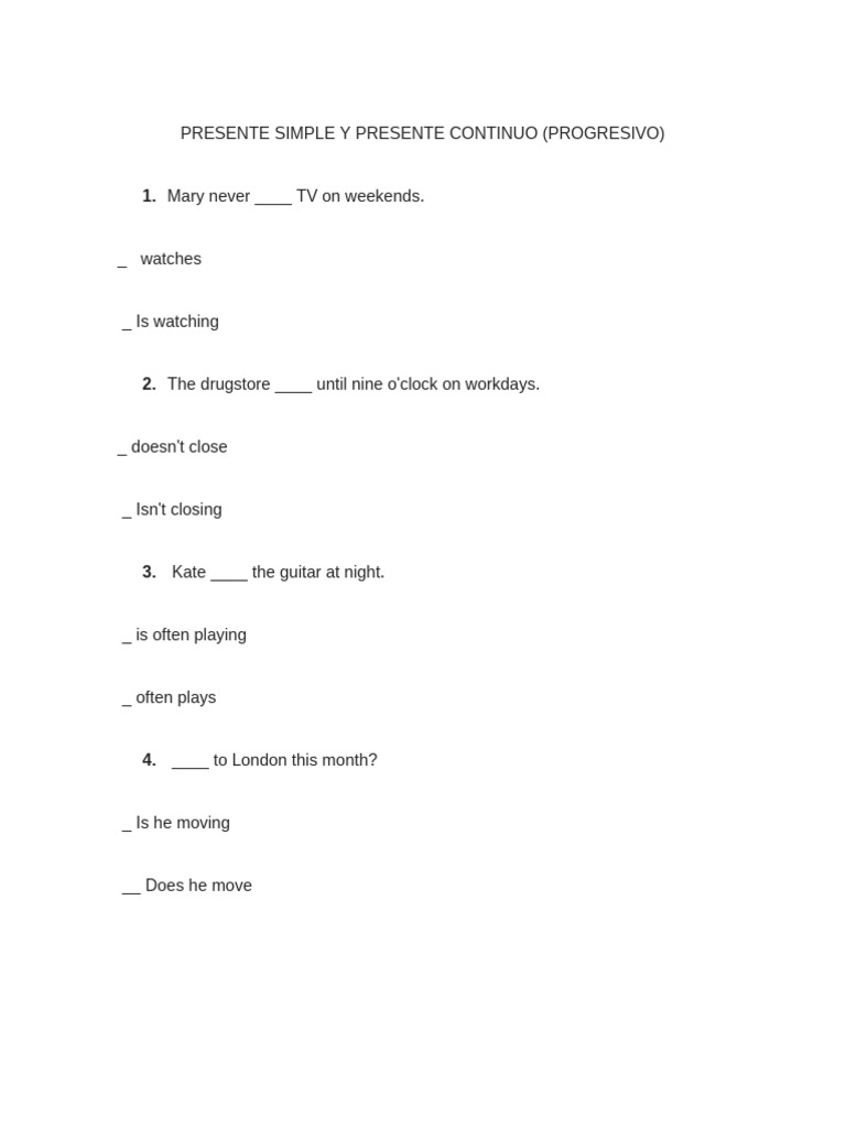 Presente Simple y Presente Continuo | PDF