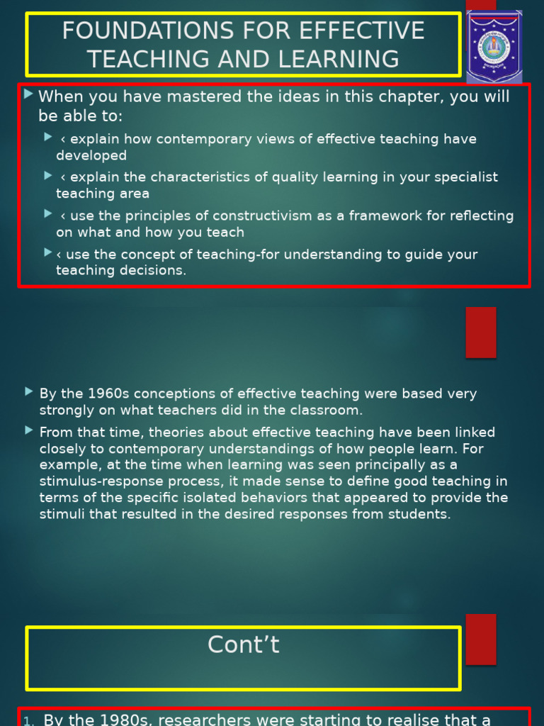 Chapter 2, Foundations For Effective Teaching and Learning | PDF | Constructivism (Philosophy Of ...