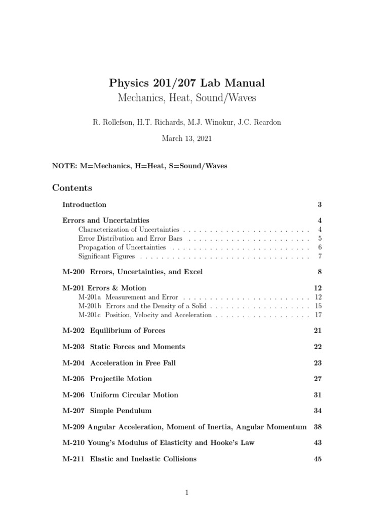 Physics Lab Manual: Errors & Uncertainties | PDF | Force | Standard Error
