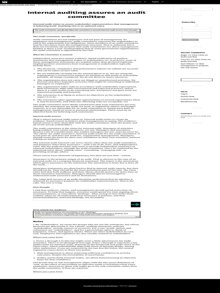 Internal Auditing Assures An Audit Committee - Clear Lines On Audit and ...