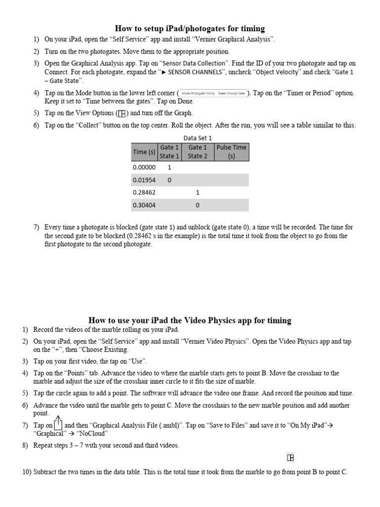 Vernier Timing With Ipad, Photogates or Ipad, Video Physics | PDF ...