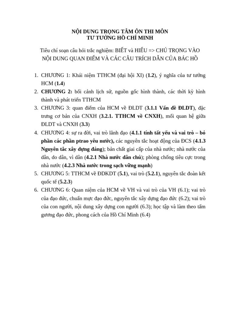 Nội Dung Trọng Tâm Ôn Thi Tthcm | PDF
