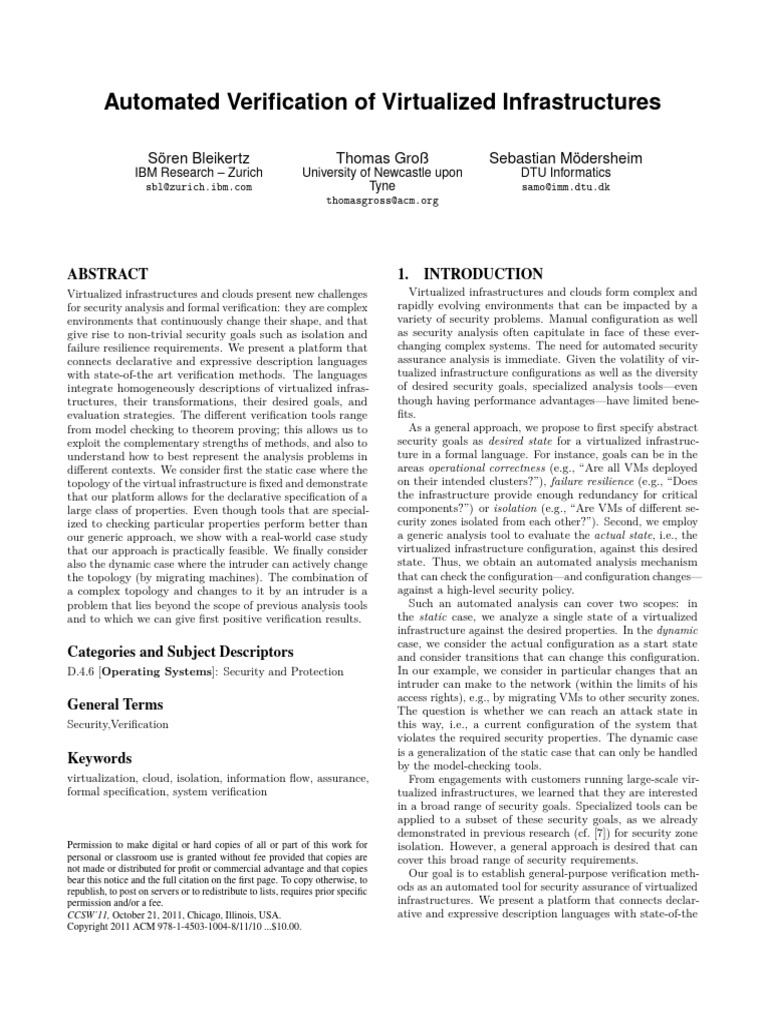 Automated Verification of Virtualized Infrastructures | PDF | Formal Verification | Virtualization