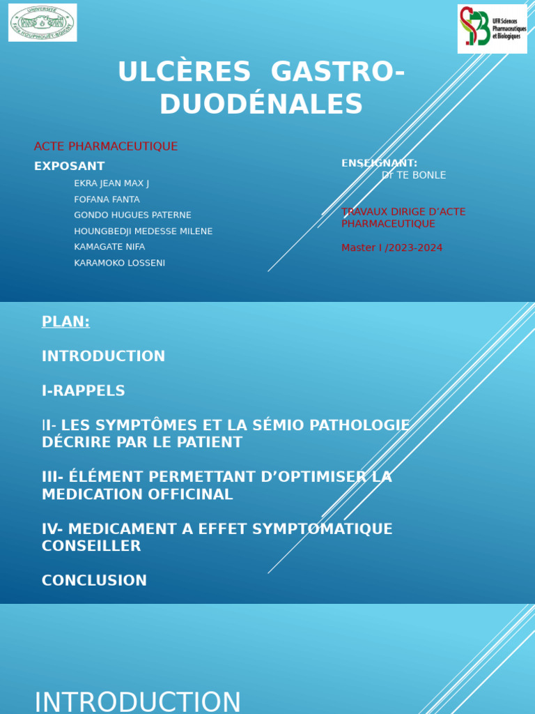 Ulcères gastro-duodénaux : symptômes et traitements | PDF | Estomac ...