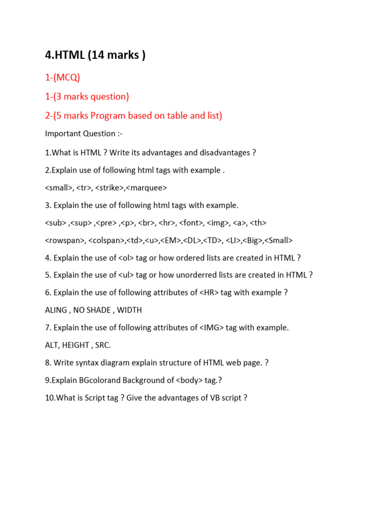 HTML IMP Questions | PDF