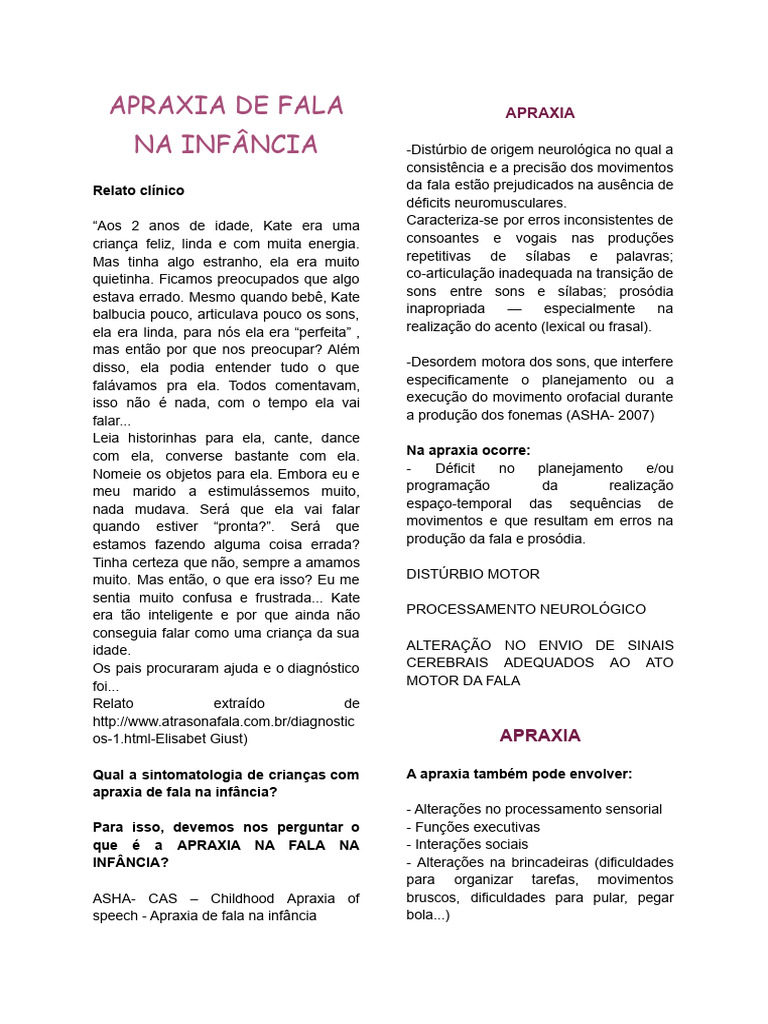 Apraxia de Fala Na Infância | PDF | Fonema | Vogal