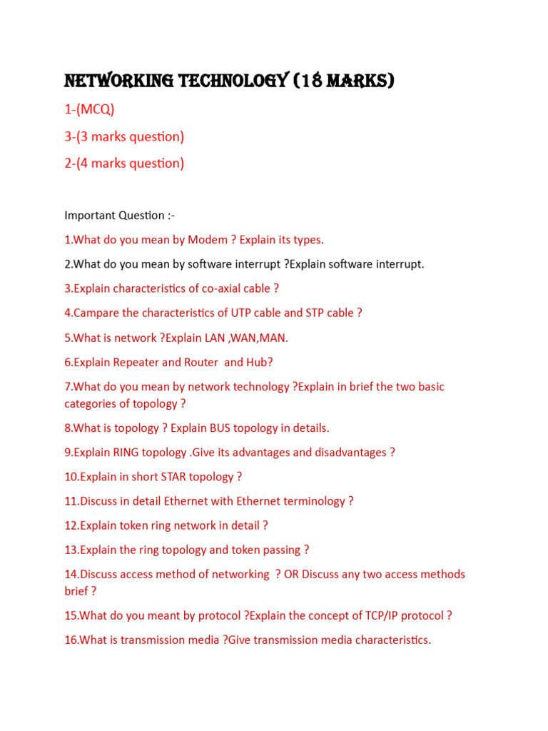 Networking Technology IMP Questions | PDF