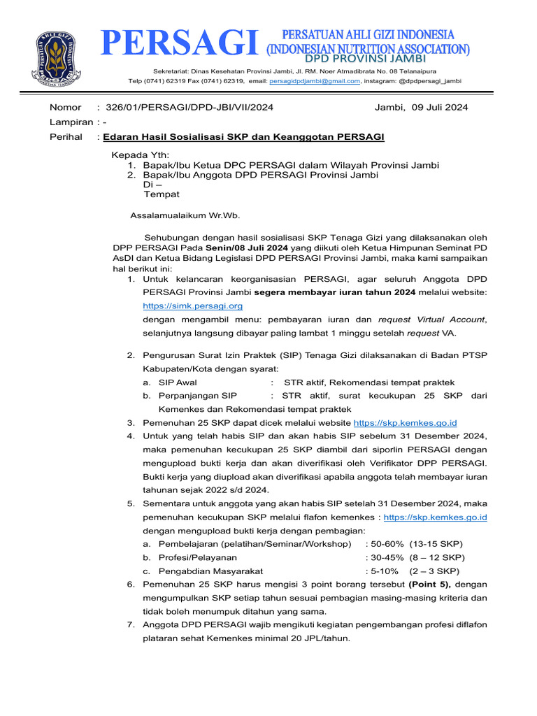 Surat-326 Surat Edaran SKP Dan Iuran Tahunan | PDF