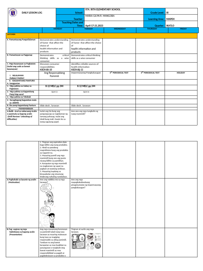 DLL_MAPEH 3_Q3_W10_ HEALTH | PDF