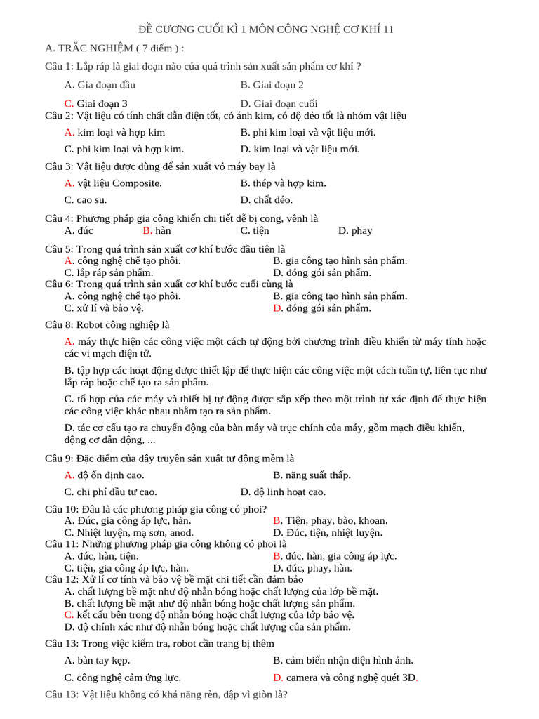 Dề Cương Cuối Kì I CNTK 2024-2025 | PDF