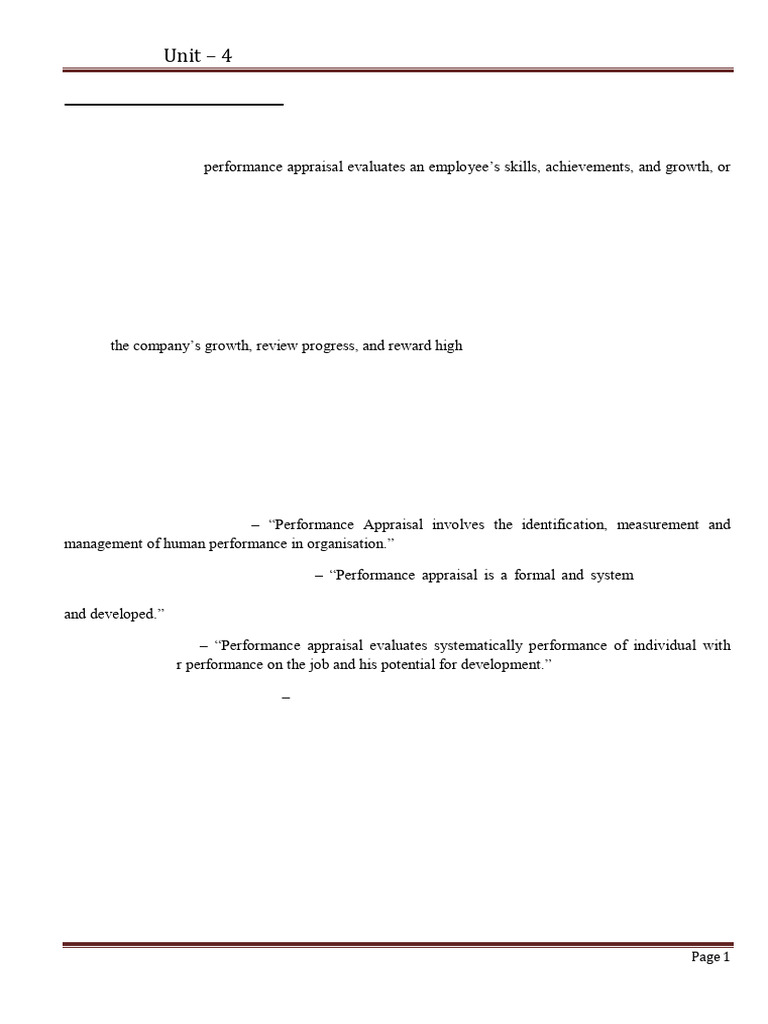 Unit - 4 pdf | PDF | Performance Appraisal | Employment