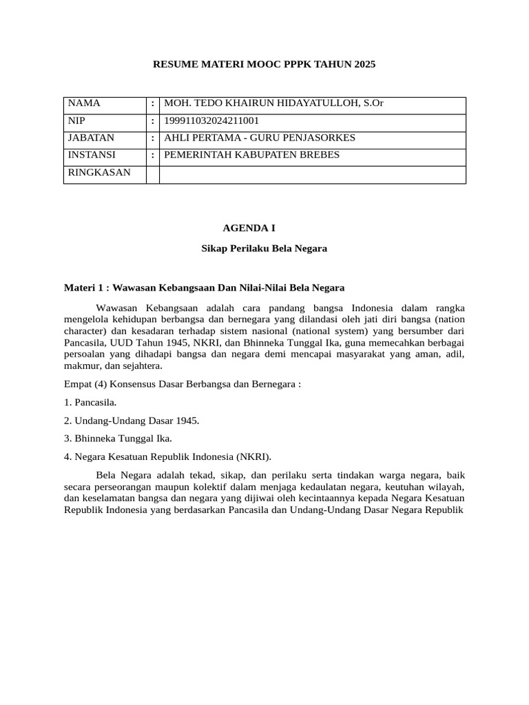 RESUME MATERI MOOC PPPK TAHUN 2025 - Moh. Tedo Khairun | PDF