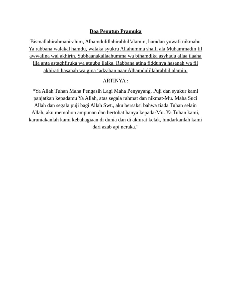 Doa Penutup Kegiatan Pramuka | PDF