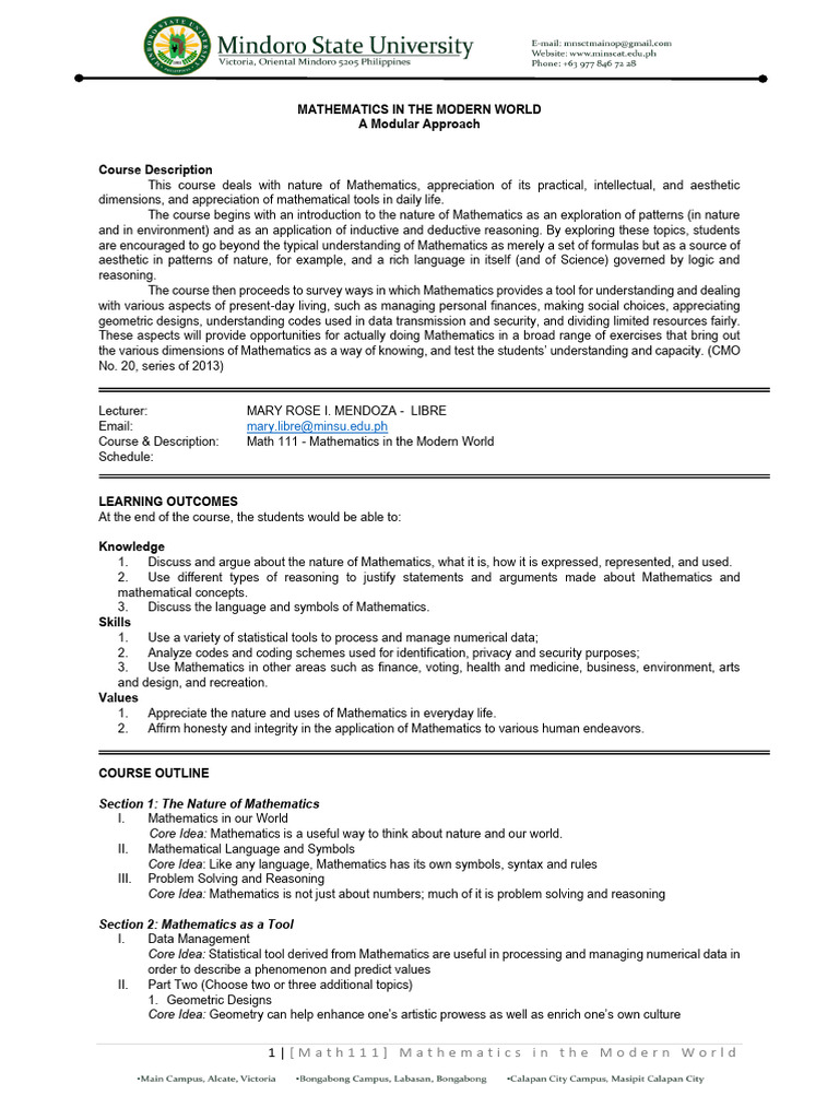 Math 111 Module 1 074344 Pdf Pattern Mathematics