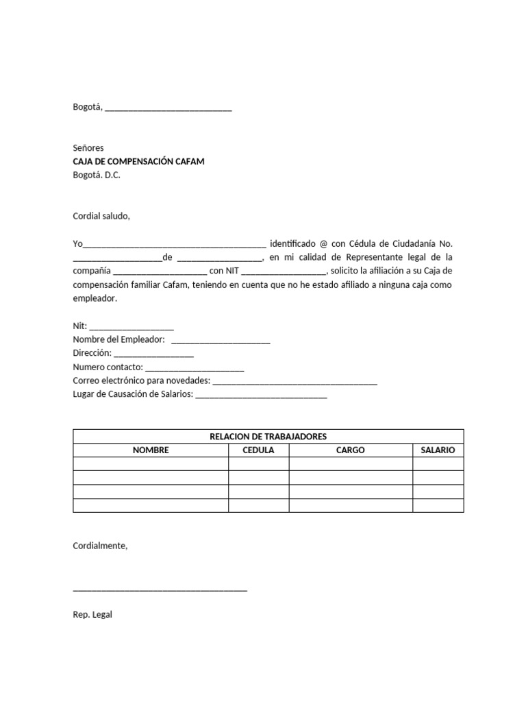 Solicitud de Afiliación a Cafam | PDF