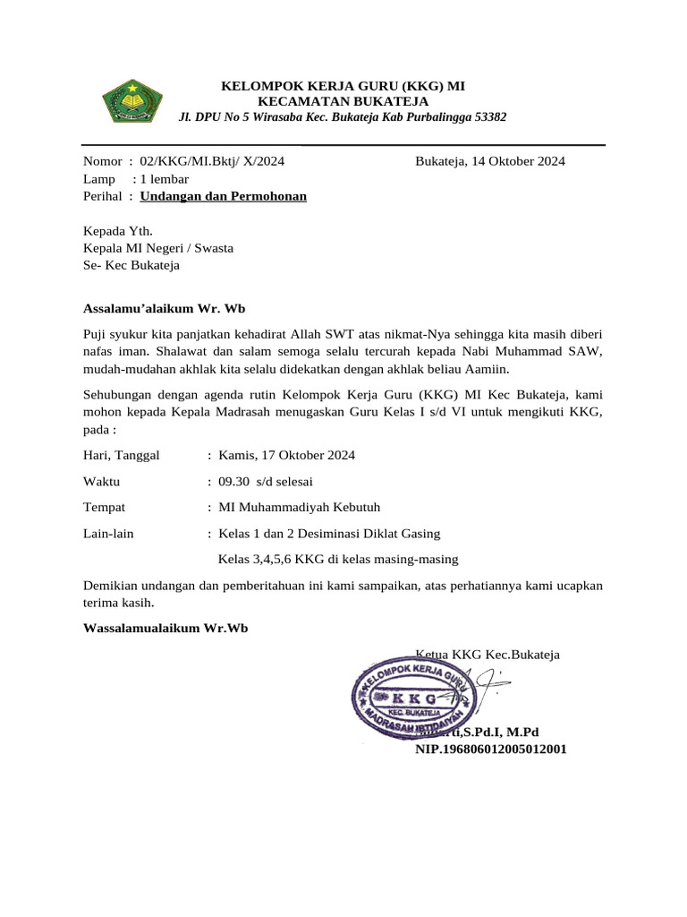 1.UNDANGAN KKG BULAN OKTOBER 2024-1 | PDF