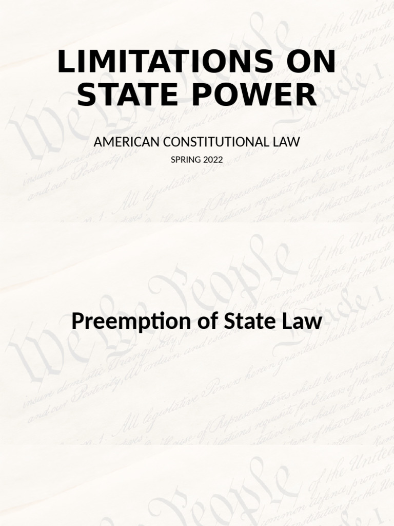 5 - American Constitutional Law - 2023 - Limitations On State Power ...