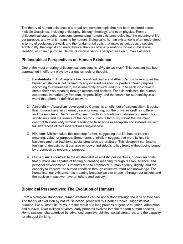 The Theory of Human Existence | PDF | Existentialism | Moksha