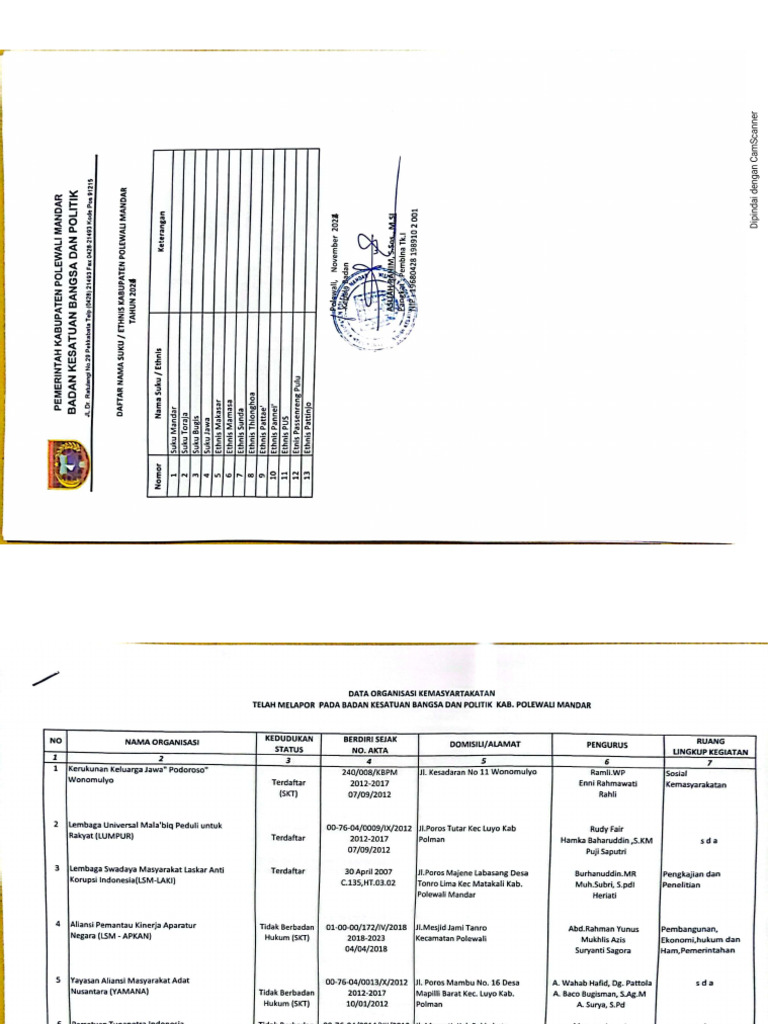 Data Ormas Dan Suku Tahun 2024 | PDF