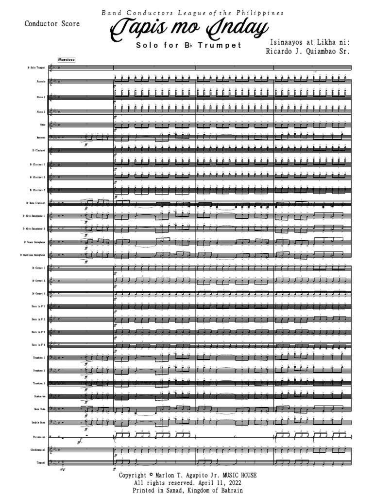 Tapis Mo Inday Trumpet Solo Ricardo J. Quiambao SR | PDF