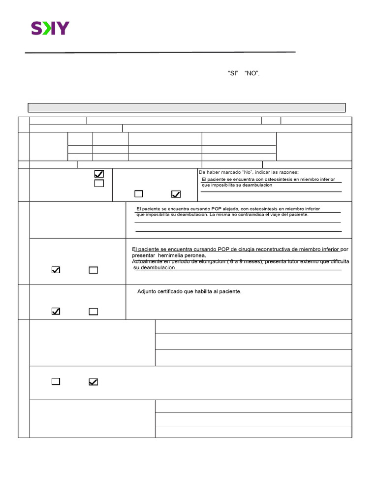 Formulario MEDIF SKY Persona Con Discapacidad y Condiciones Especiales ...
