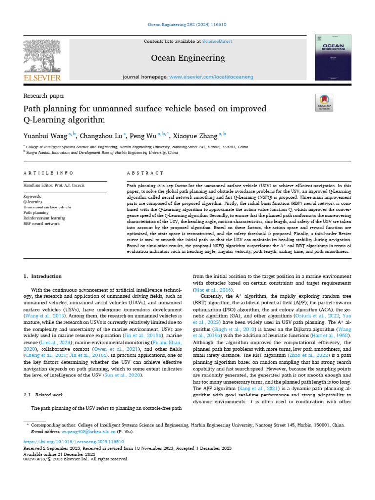 Path Planning For Unmanned Surface Vehicle Based On Improved Q-Learning Algorithm | PDF ...