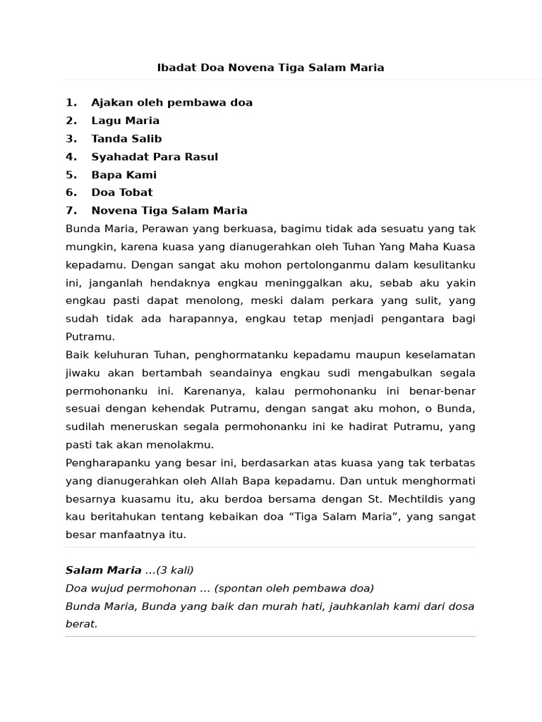 Ibadat Doa Novena Tiga Salam Maria | PDF