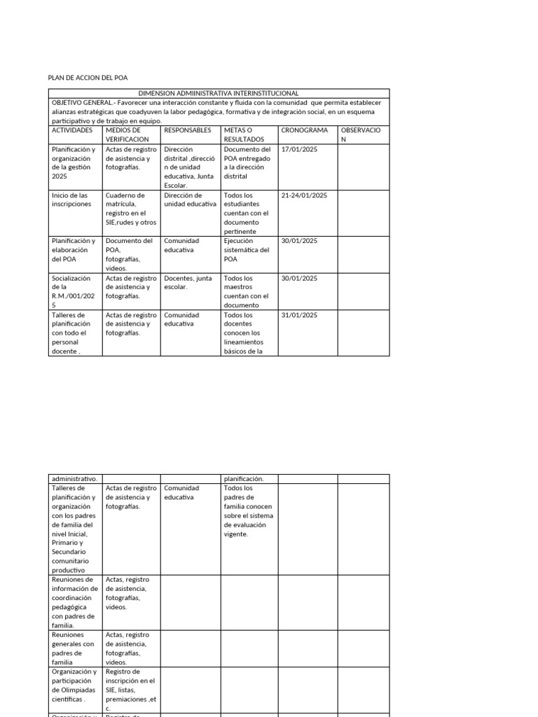 Plan de Acción POA 2025: Estrategias Educativas | PDF | Planificación | Pedagogía
