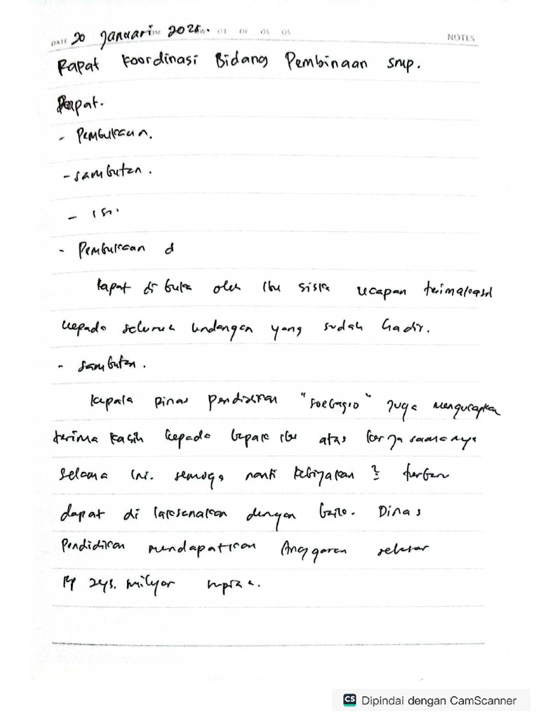 Notulen Rapat Dinas 20 Januari 2025 | PDF