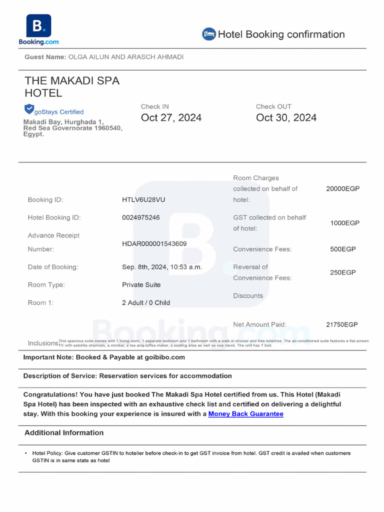 Booking Confirmation | PDF