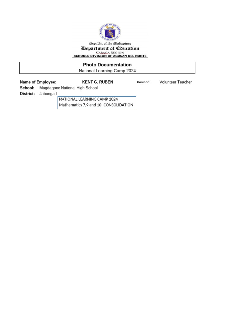 National Learning Camp 2024 Report | PDF | Teachers | Learning