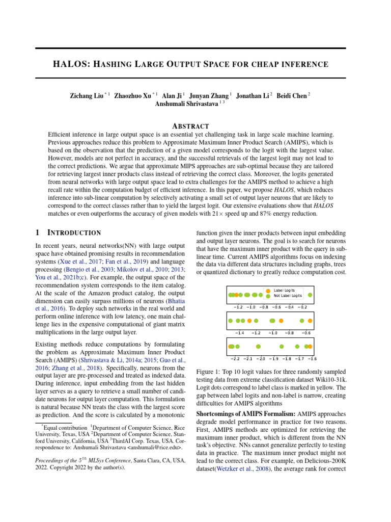 MLSys 2022 Halos Hashing Large Output Space For Cheap Inference Paper | PDF | Applied ...