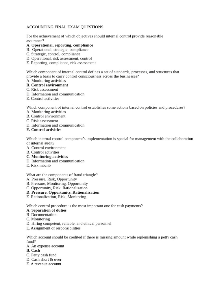 Accounting Exam Questions | PDF | Internal Control | Debits And Credits