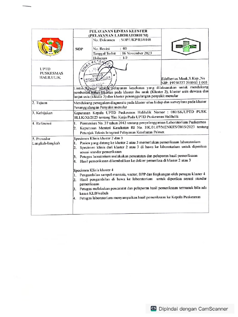 SOP Pelayanan Lintas Klaster (Laboratorium) | PDF