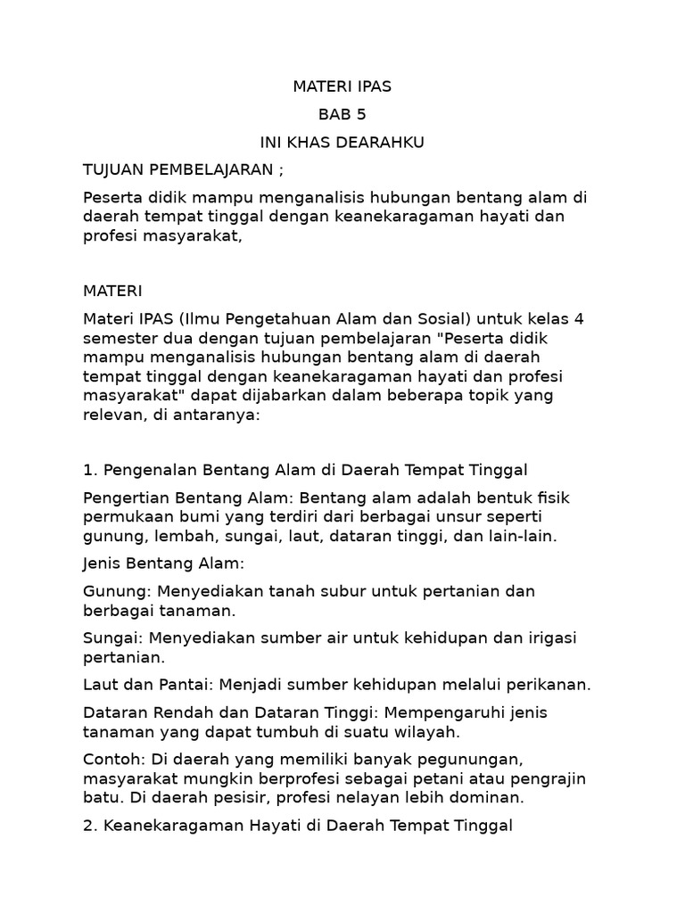 Materi Ipa Bab 5 Ini Daerahku | PDF
