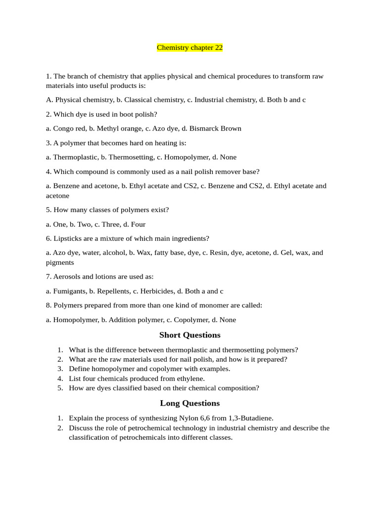 Chemistry Chapter 22 | PDF