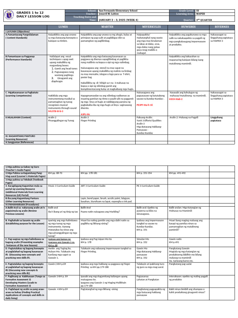 DLL_MAPEH 3_Q3_W4 | PDF