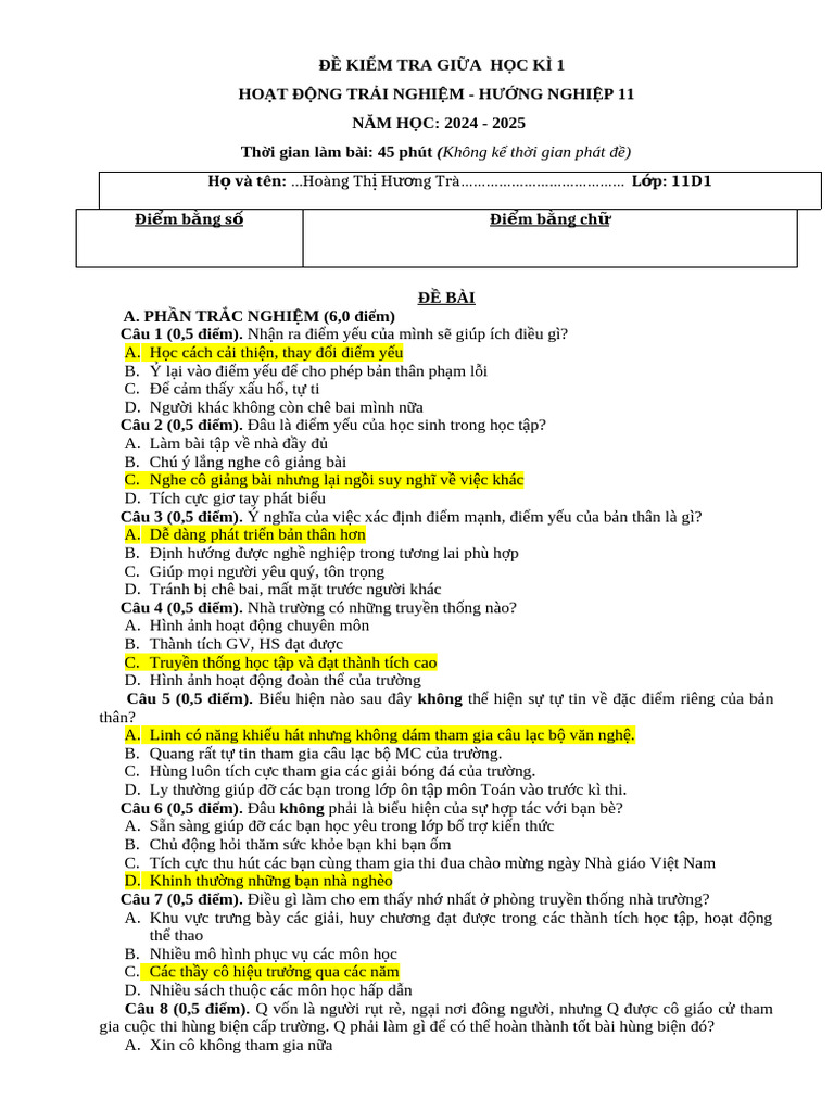 Chủ đề 3 KTGK 1 | PDF