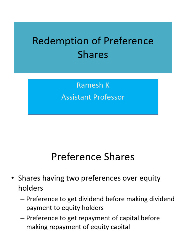 CRR in Preference Share Redemption | PDF | Preferred Stock | Debits And ...
