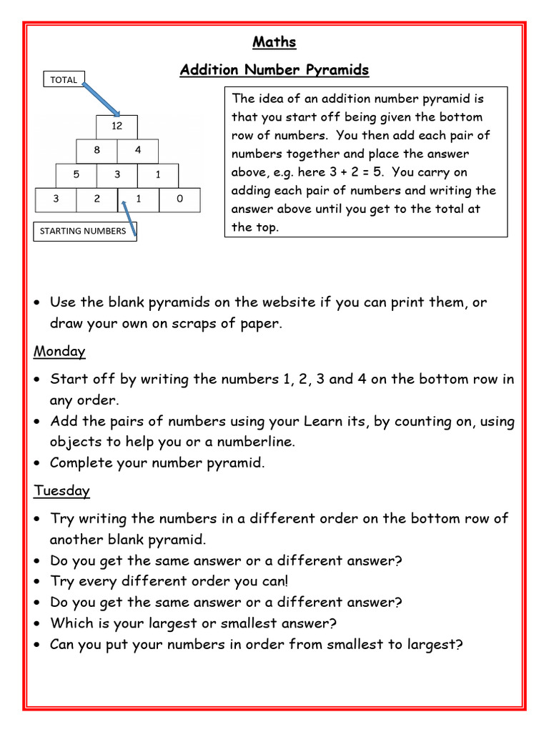 Maths Addition Number Pyramids | PDF
