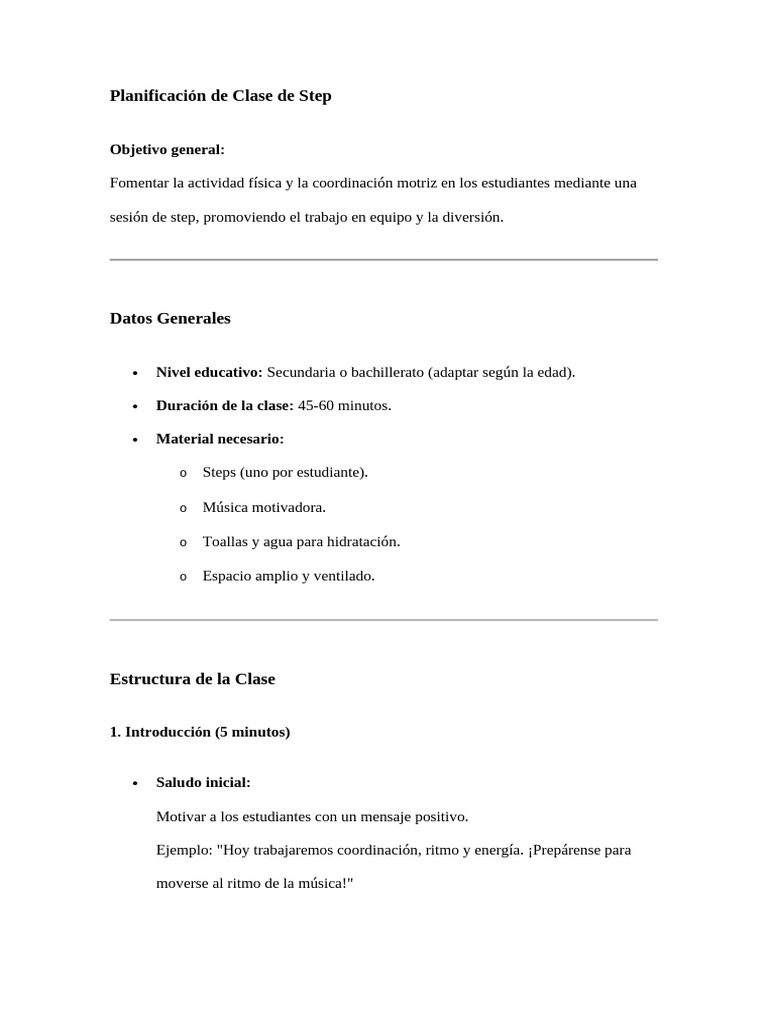 Planificación de Clase de Step | PDF | Ritmo