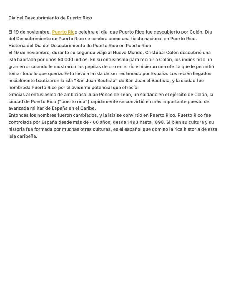 Día del Descubrimiento de Puerto Rico | PDF